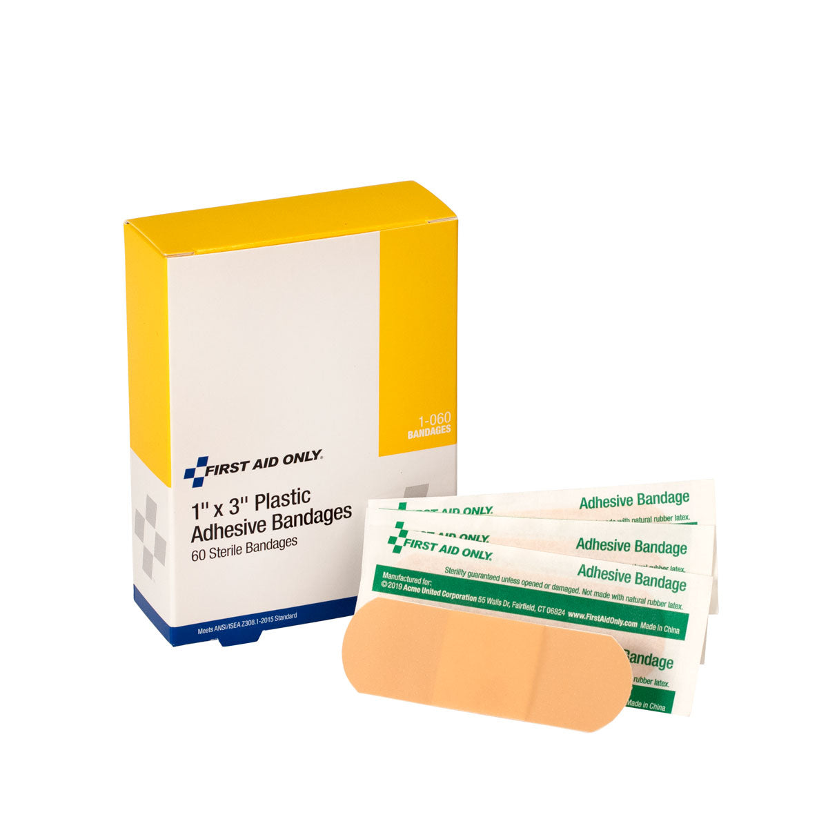 1" x 3" Plastic Adhesive Bandage 60 per Box - First – firstaidonly