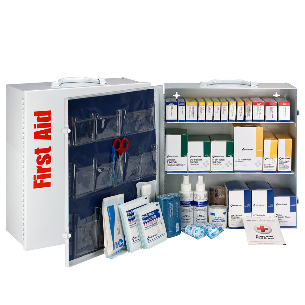 100 Person 3 Shelf First Aid Metal Cabinet ANSI B – firstaidonly