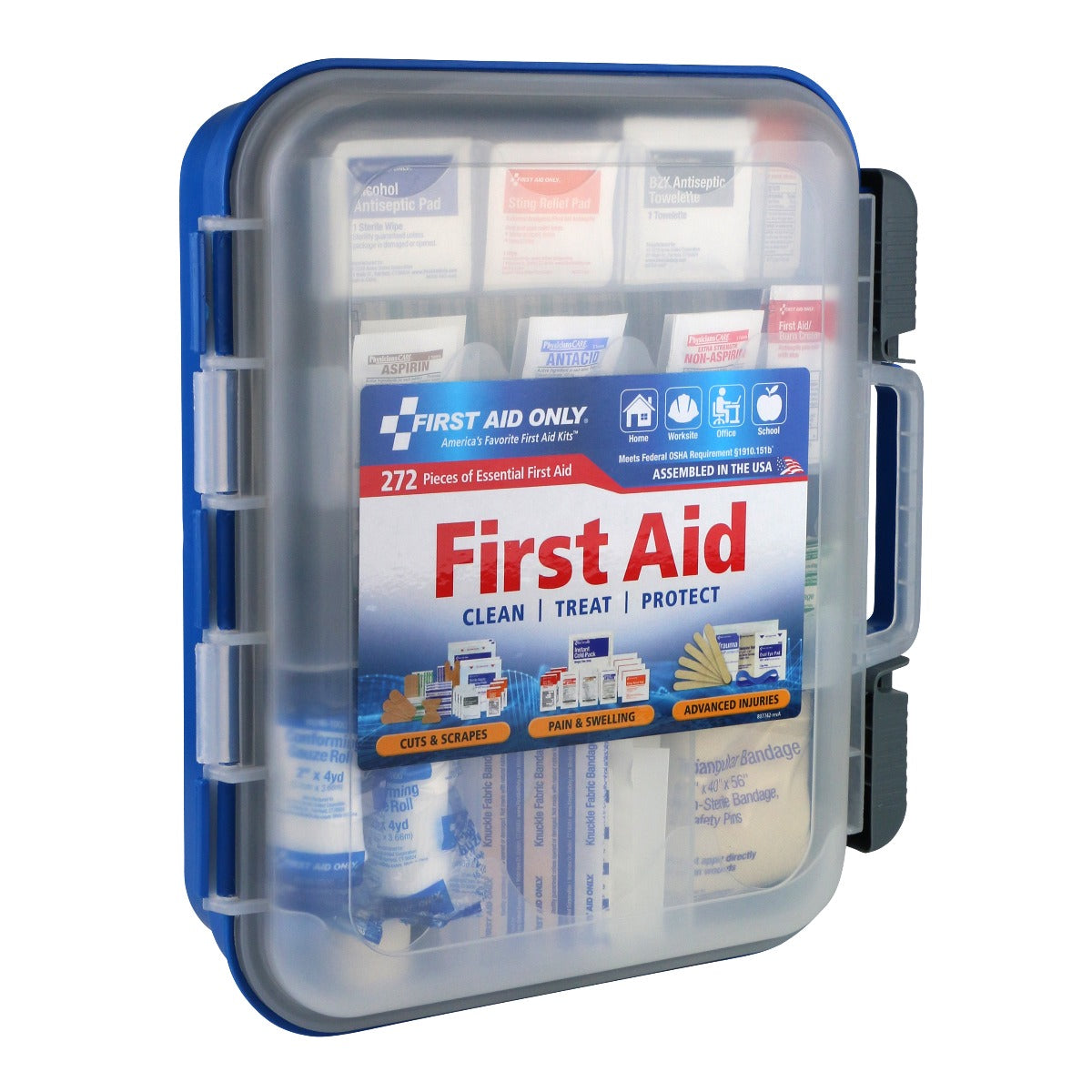 50-Person Clear Front Plastic First Aid Kit 272 pieces – firstaidonly