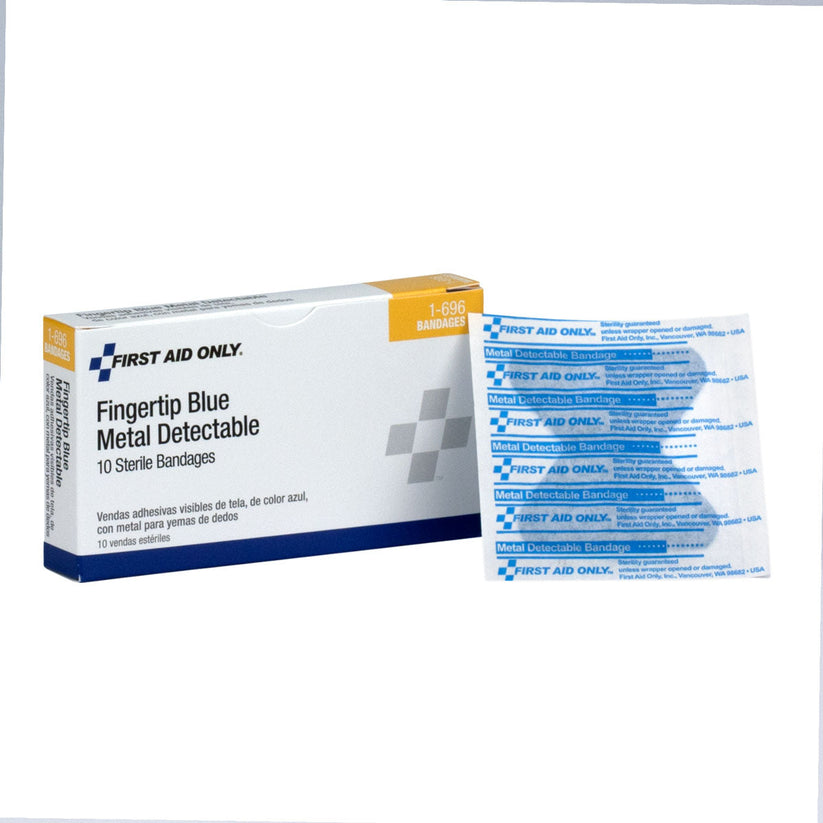 Blue Metal Detectable Fabric Fingertip Bandages 10 Per – firstaidonly