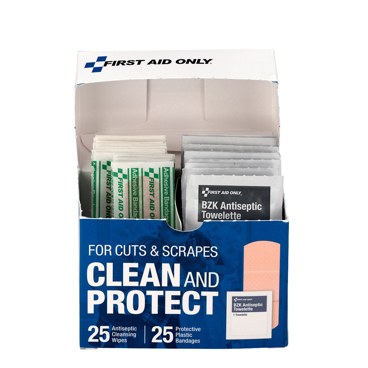 Clean and Protect for Cuts & Scrapes with 25 BZK – firstaidonly