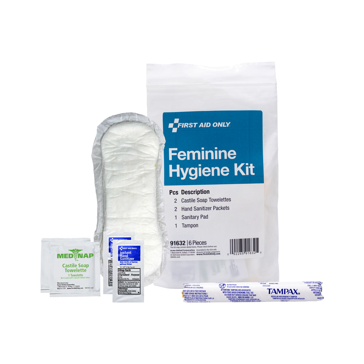 Feminine Hygiene Kit 6 Pieces - First Aid Only – firstaidonly