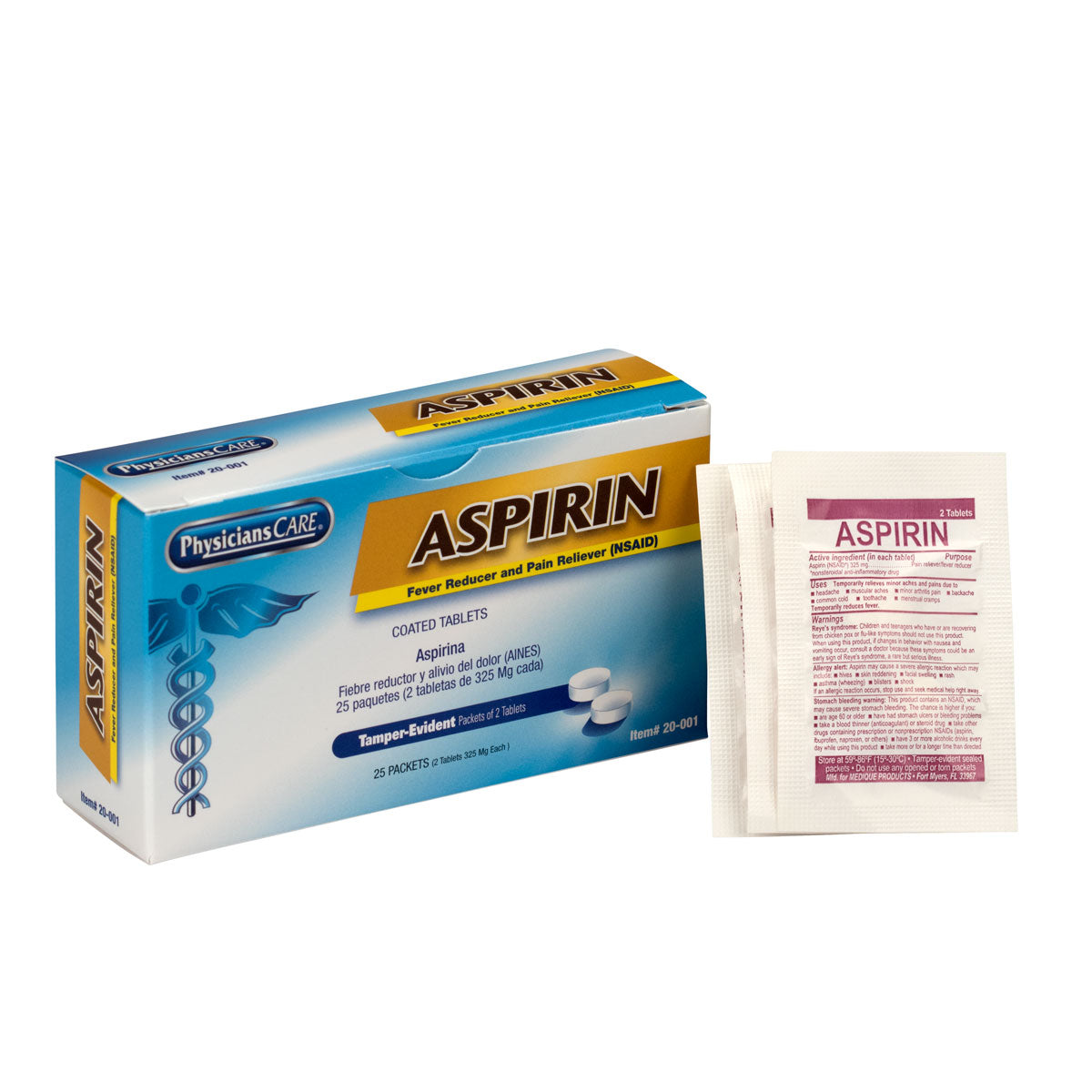 PhysiciansCare Aspirin Contains 25 Packets of 2 – firstaidonly
