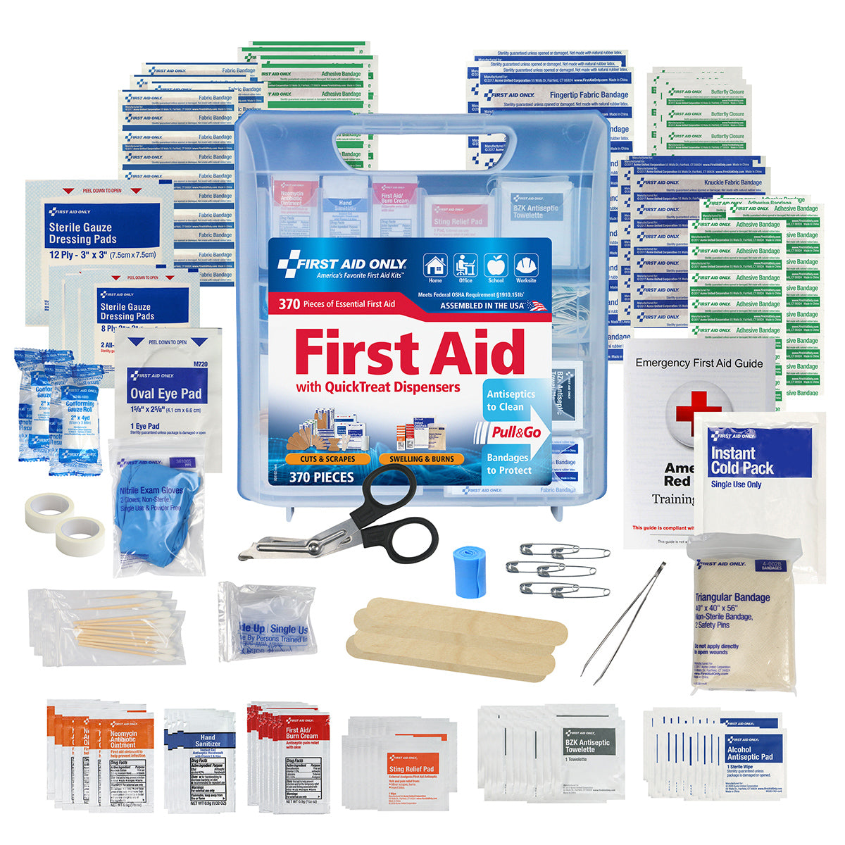 QuickTreat Dispenser Plastic First Aid Kit 370 pieces – firstaidonly